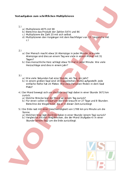 Arbeitsblatt: Textaufgaben - schriftliches Multiplizieren - Mathematik ...