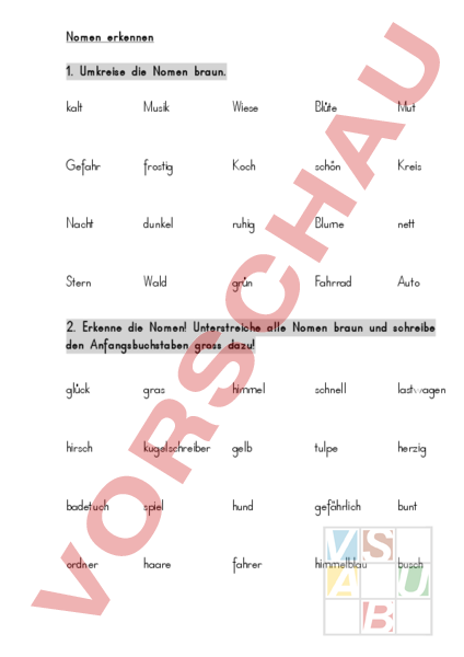 Arbeitsblatt: Nomen erkennen und markieren - Deutsch - Grammatik