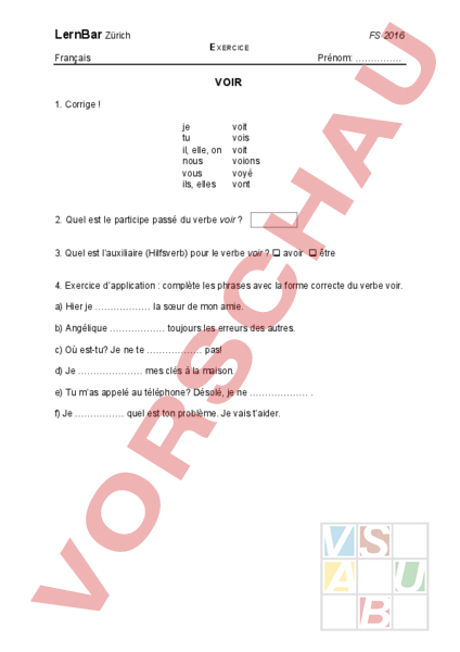 Arbeitsblatt: franz voir - Französisch - Grammatik