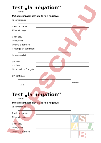 Arbeitsblatt: Test: La négation - Französisch - Grammatik