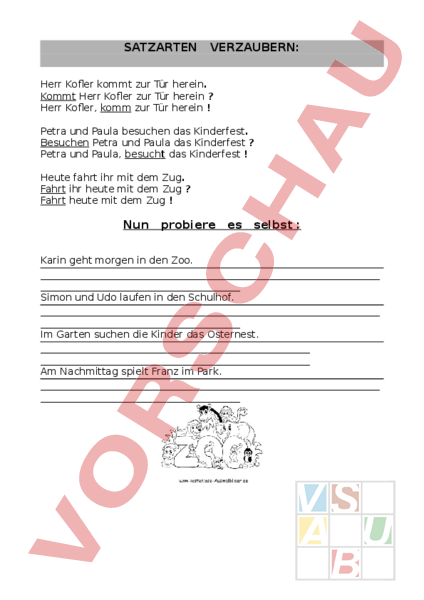 Arbeitsblatt: Satzarten - Deutsch - Grammatik