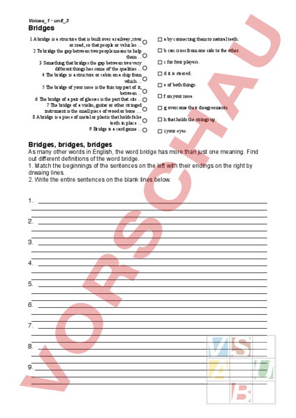 Arbeitsblatt: Worksheet Bridges, Bridges, Bridges - Englisch - Lehrmittel