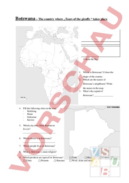Arbeitsblatt: Botswana - Englisch - Lesen / Literatur
