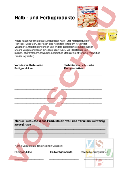 Arbeitsblatt: Halb- und Fertigprodukte - Wirtschaft, Arbeit, Haushalt ...