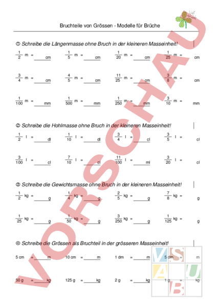 Arbeitsblatt: Bruchteile - Mathematik - Brüche / Dezimalzahlen