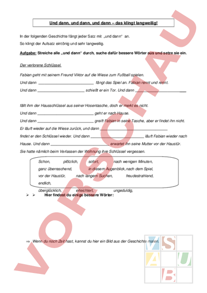 Arbeitsblatt: Wortschatz, und dann - Deutsch - Wortschatz