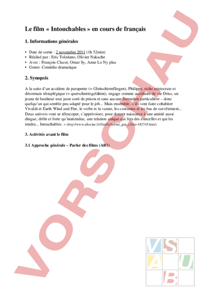 Arbeitsblatt: film intouchable - Französisch - Anderes Thema