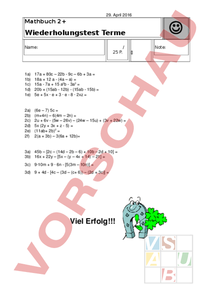 Arbeitsblatt: Terme - Mathematik - Algebra