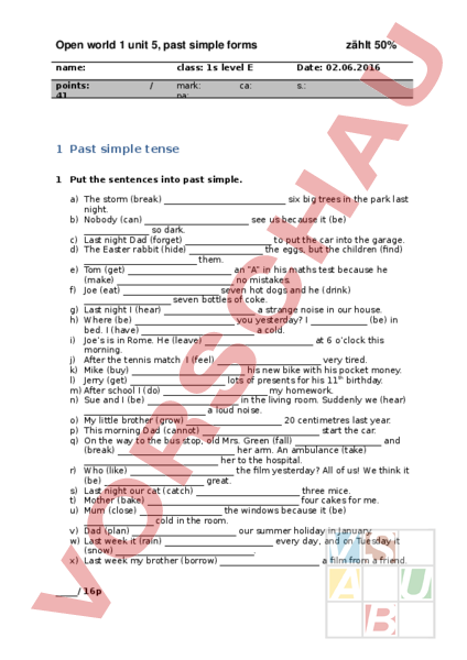 Arbeitsblatt: Open world 1 unit 5 - Englisch - Lehrmittel