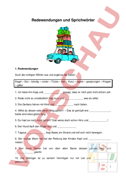 Arbeitsblatt: Redensarten/Sprichwörter - Deutsch - Wortschatz