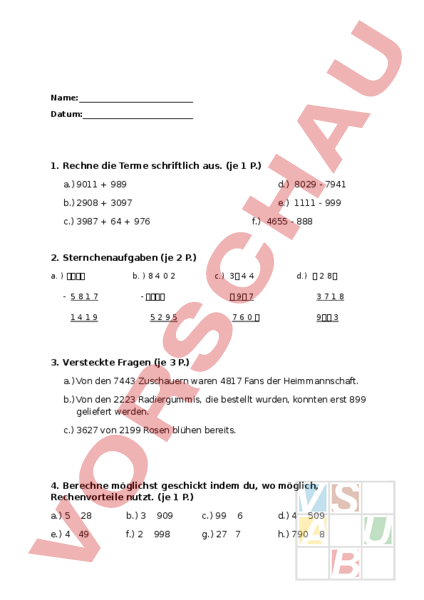 Arbeitsblatt: Mathetest - Mathematik - Repetition