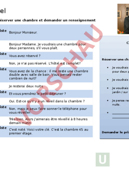 Arbeitsblatt: Réserver une chambre - Französisch - Anderes Thema