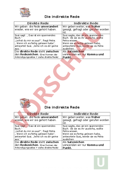 Arbeitsblatt: Vergleich Direkte und Indirekte Rede - Deutsch - Grammatik