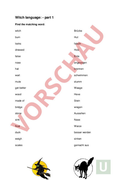 Arbeitsblatt: Witch Language - Englisch - Wortschatz
