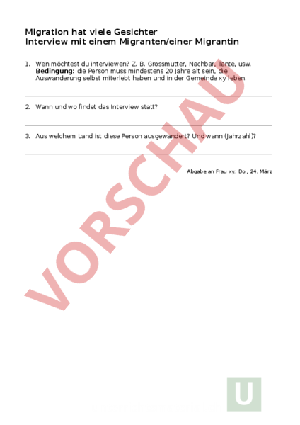 Arbeitsblatt: Migration in unserer Gemeinde - Geographie - Gemischte Themen