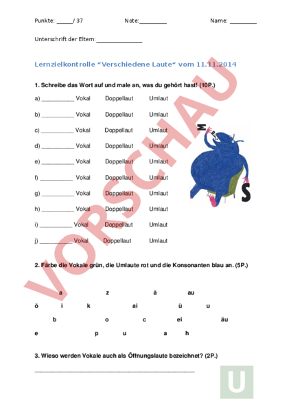 Arbeitsblatt: LK Laute - Deutsch - Grammatik