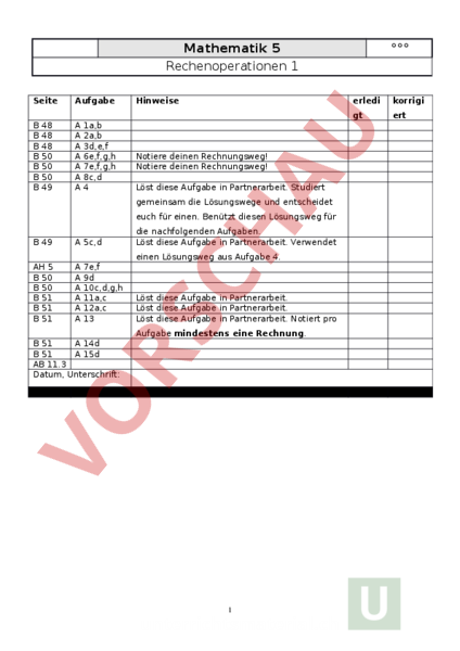 Arbeitsblatt: Mathematik 5. Klasse; Rechenoperationen - Mathematik ...