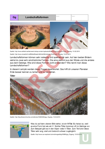 Arbeitsblatt: Landschaftsformen - Geographie - Geologie / Tektonik ...