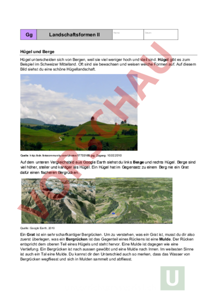 Arbeitsblatt: Landschaftsformen II - Geographie - Geologie / Tektonik ...