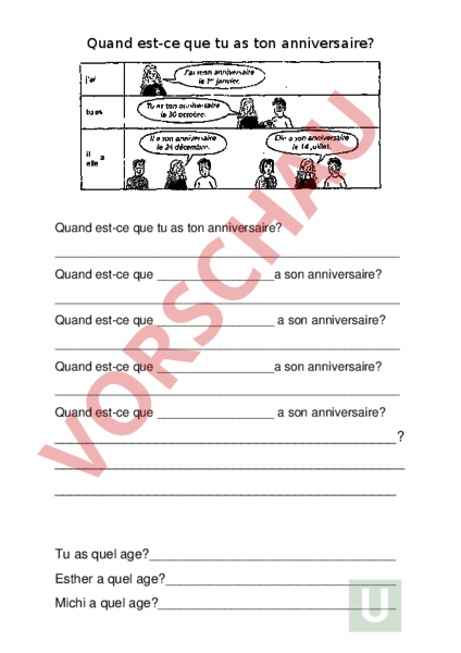 Arbeitsblatt: Quand est-ce que tu as ton anniversaire? - Französisch ...