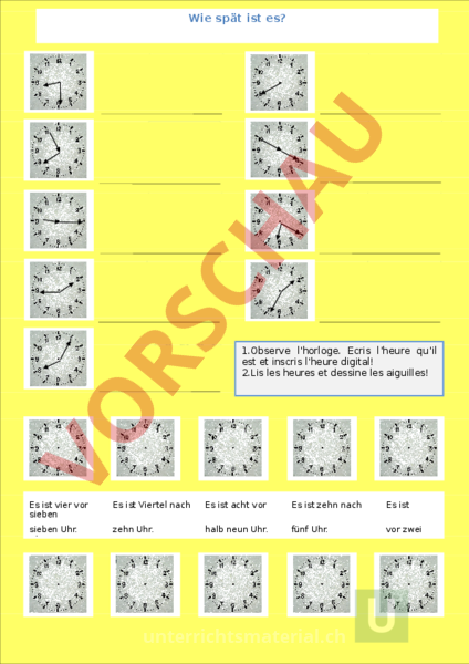 Arbeitsblatt: DIe Uhrzeit - Deutsch - DaZ