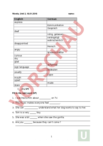 Arbeitsblatt: New World U2 Words - Englisch - Wortschatz