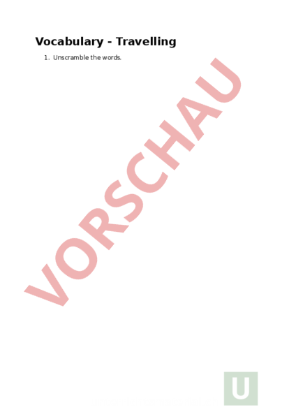 Arbeitsblatt: Buchstabenrätsel Reisevokabular - Englisch - Wortschatz