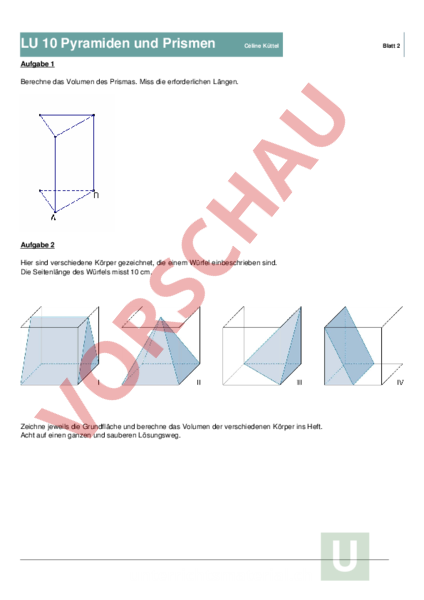 Arbeitsblatt: Pyramiden/Prismen - Geometrie - Körper / Figuren