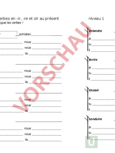 Arbeitsblatt: Les verbes -oir,-ir,-re - Französisch - Grammatik