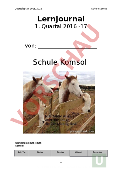 Arbeitsblatt: Lernjournal 1. Qurtal - Administration / Methodik - Hilfen