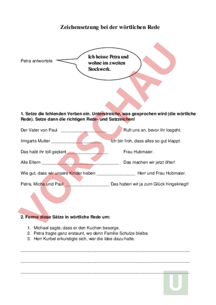 Arbeitsblatt: indirekte Rede - Deutsch - Grammatik