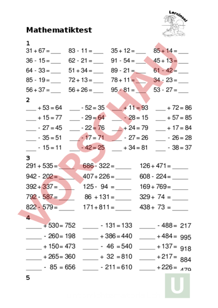 Arbeitsblatt: Mathetest 1 - Mathematik - Gemischte Themen