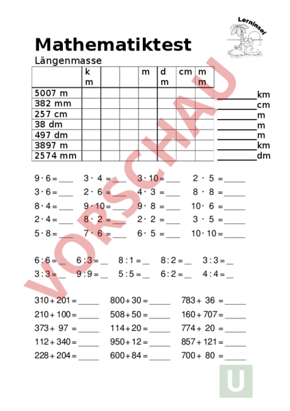 Arbeitsblatt: Mathetest 2 - Mathematik - Gemischte Themen