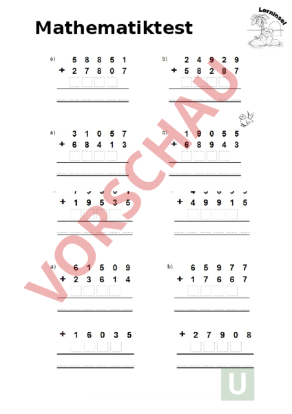 Arbeitsblatt: Mathetest 4 - Mathematik - Gemischte Themen