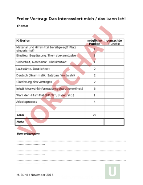 Arbeitsblatt: Freier Vortrag - Biologie - Gemischte Themen