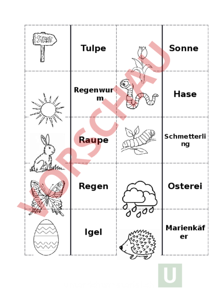 Arbeitsblatt: Domino Frühlingswörter - Deutsch - Erstlesen