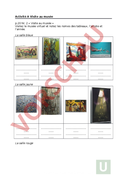 Arbeitsblatt: Activité A Visite au musée - Französisch - Lehrmittel