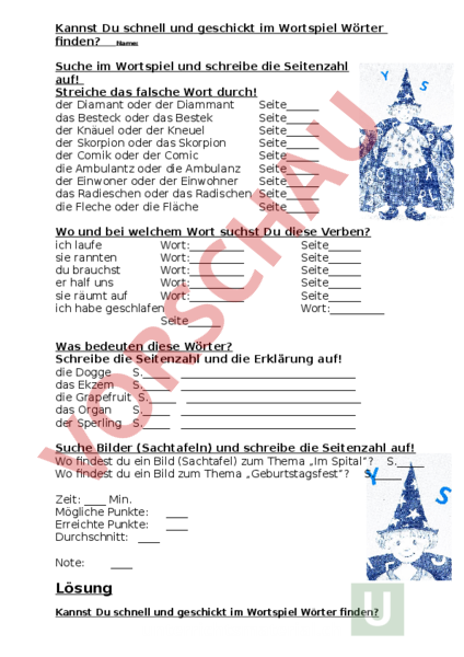 Arbeitsblatt: Duden - Deutsch - Wortschatz