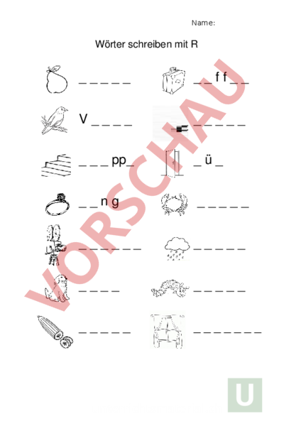 Arbeitsblatt: Wörterschreiben mit R - Deutsch - Gemischte Themen