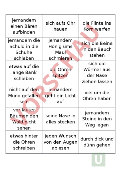 Arbeitsblatt: Redensarten 2 - Deutsch - Wortschatz
