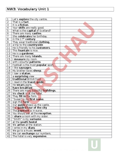 Arbeitsblatt: Vocabulary New World 3 Unit 1 - Englisch - Wortschatz