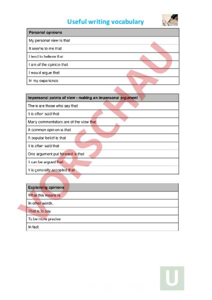 Arbeitsblatt: Useful writing expressions - Englisch - Texte schreiben