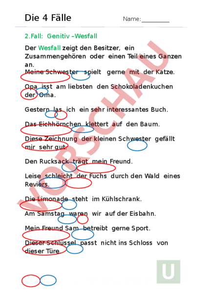 Arbeitsblatt: Die 4 Fälle - Genitiv - Deutsch - Grammatik