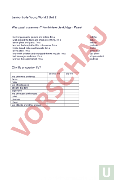 Arbeitsblatt: Young World 2 Unit 2 - Englisch - Anderes Thema