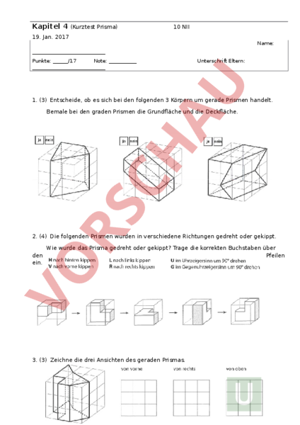 Arbeitsblatt: K4 Prisma - Geometrie - Körper / Figuren