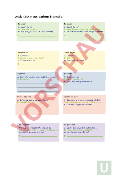 Arbeitsblatt: Activité A Nous parlons français - Französisch - Lehrmittel