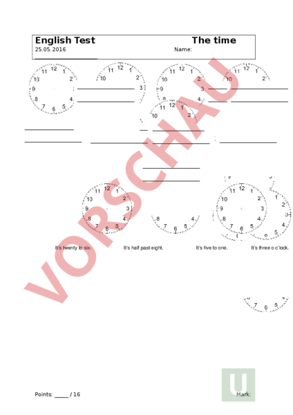 Arbeitsblatt: Englisch Time Test - Englisch - Anderes Thema