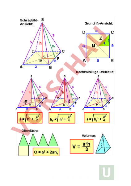 Arbeitsblatt: Quadratische Pyramide - Geometrie - Körper / Figuren