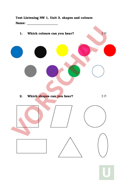 Arbeitsblatt: NW 1, unit 3, shapes and colours - Englisch - Wortschatz