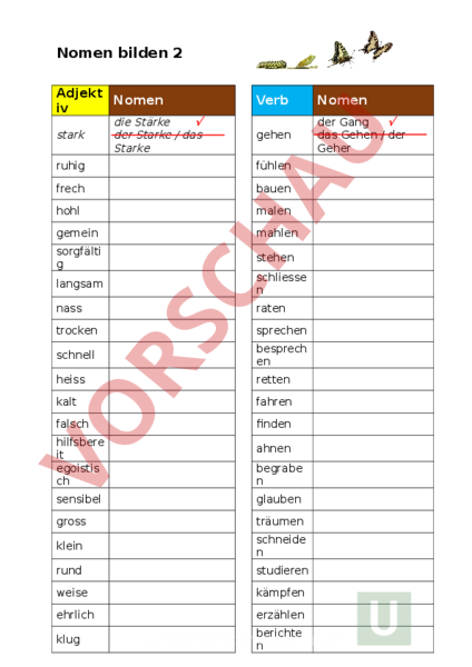 Arbeitsblatt: Nomen bilden aus Adj./Verben - Deutsch - Grammatik